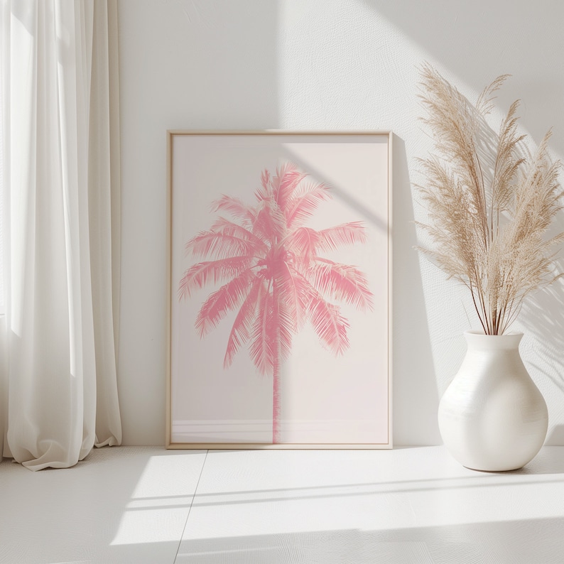 Pink Palm Tree Print Wall Art, Trendy Beach Home Decor, Cute Summer ...