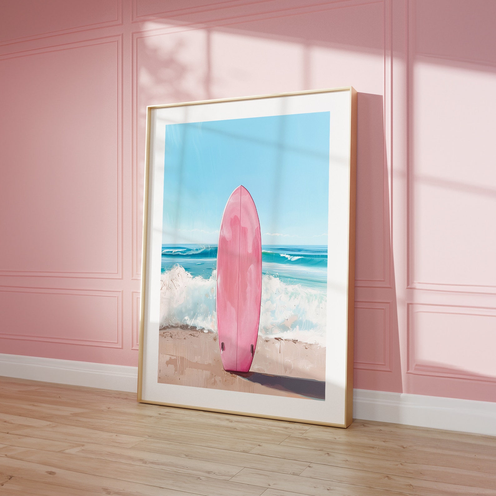 Pink Pastel Surfboard Painting, Surfing Wall Art Print, Trendy Beach ...