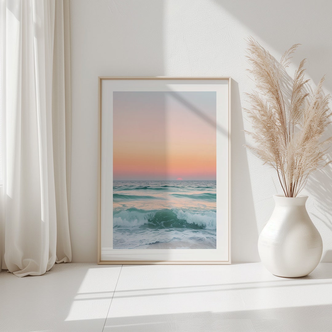 Beautiful Pastel Sunset Ocean Print Wall Art, Tropical Coastal Prints ...