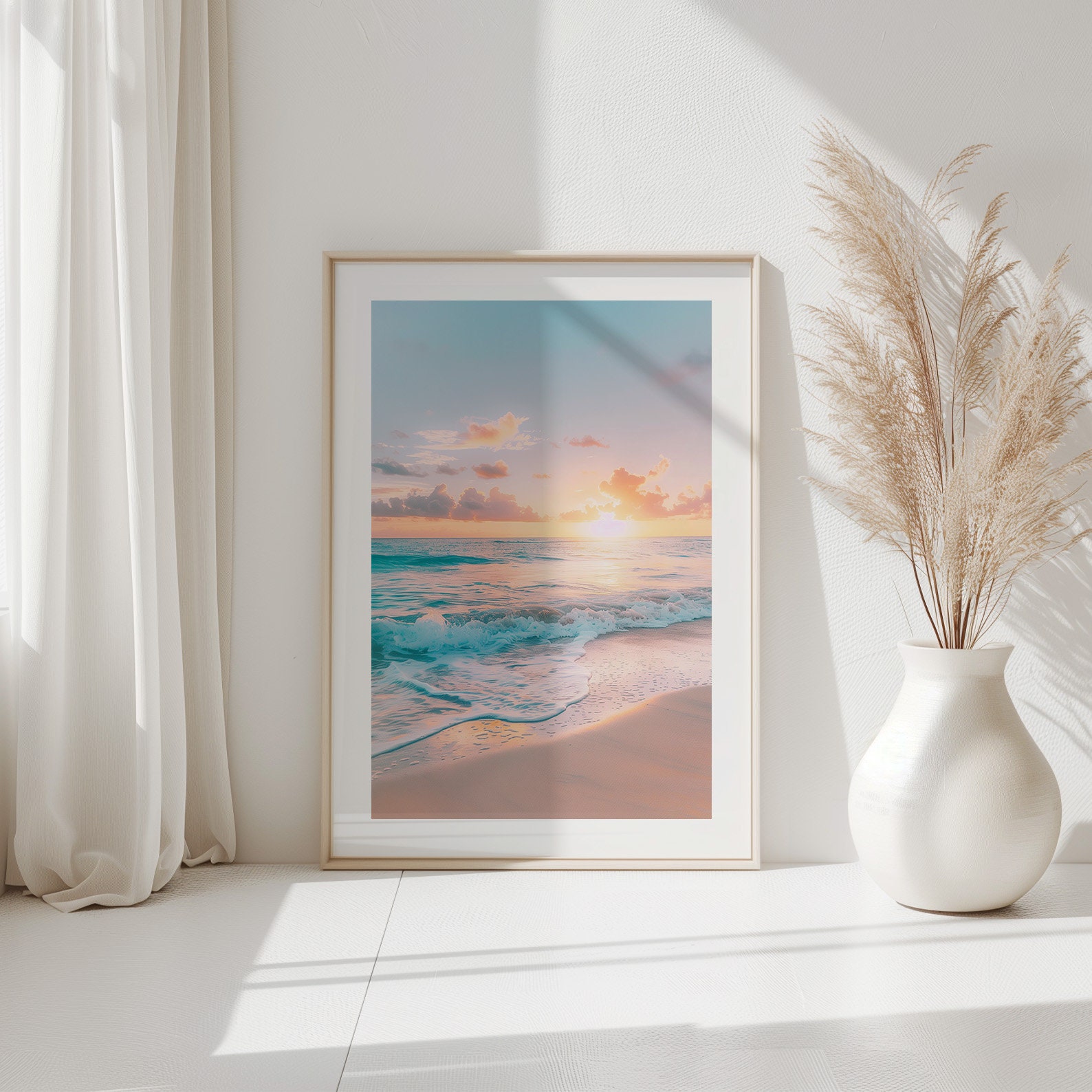 Pastel Sunset at the Beach Print Wall Art, Tropical Coastal Prints ...