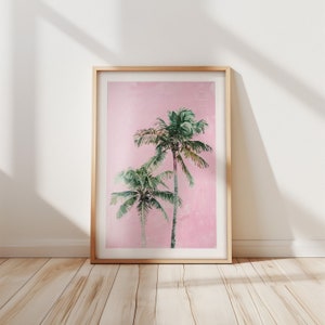 Illustration Pink Palm Trees Print Wall Art, Tropical Coastal Prints ...