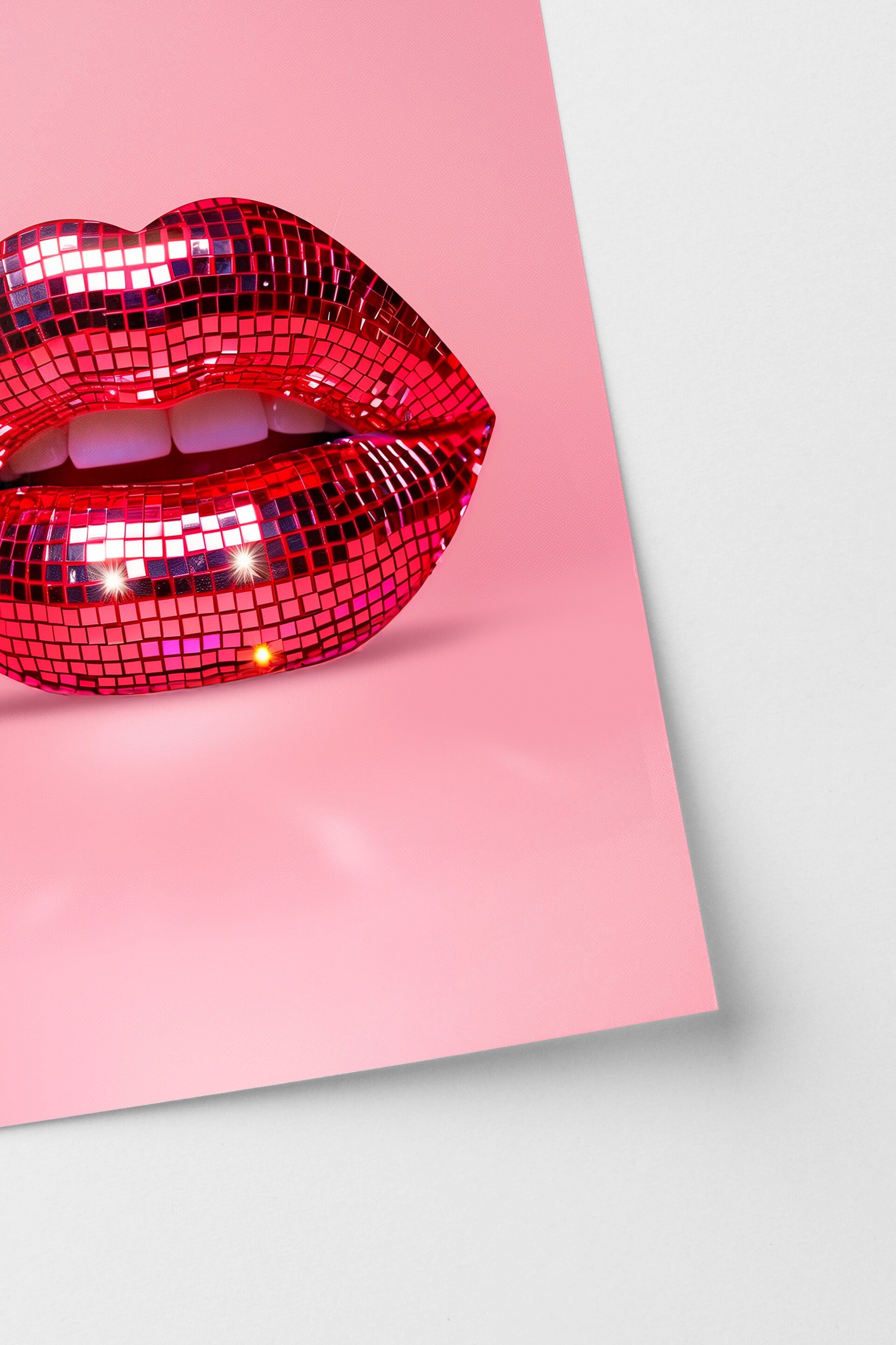 Red Disco Lips Pink Wall Art Printable Poster, Trendy Pink Poster ...