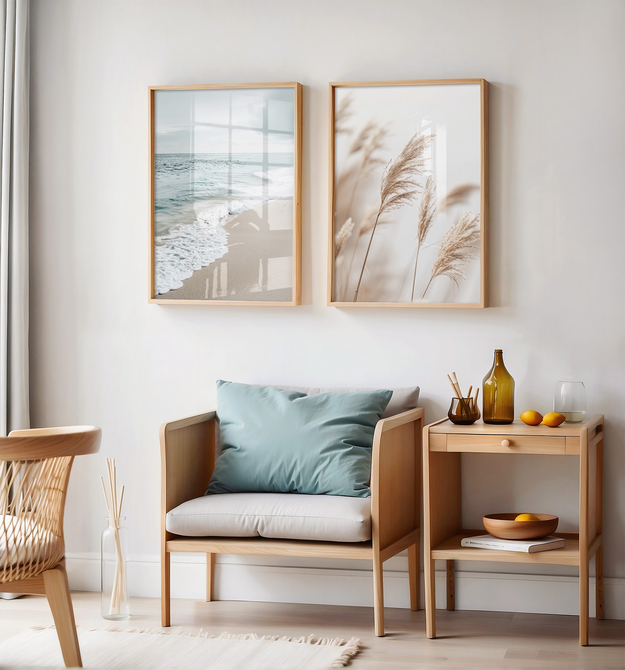 Neutral Beach Print Set of 2 Wall Art, Boho Decor Coastal Wall Art ...