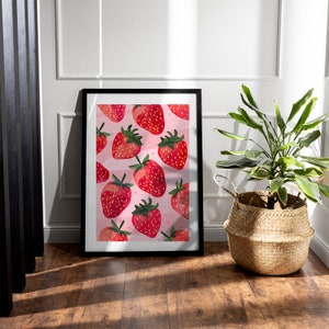 Cute Strawberry Print Botanical Poster, Summer Fruits Print, Fruits ...