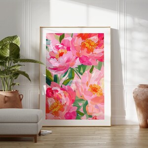 Pink Flowers Print Wall Art, Botanical Poster Printable Wall Art ...