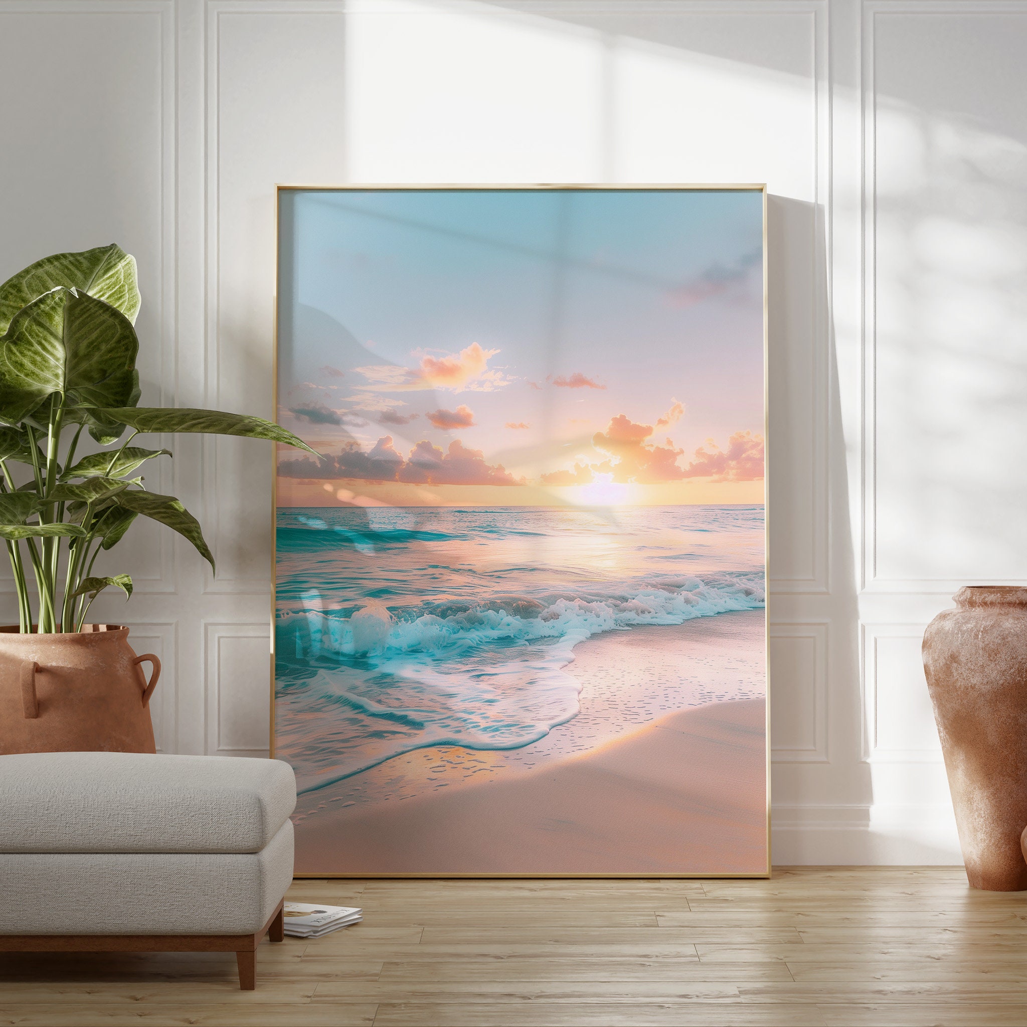 Pastel Sunset at the Beach Print Wall Art, Tropical Coastal Prints ...