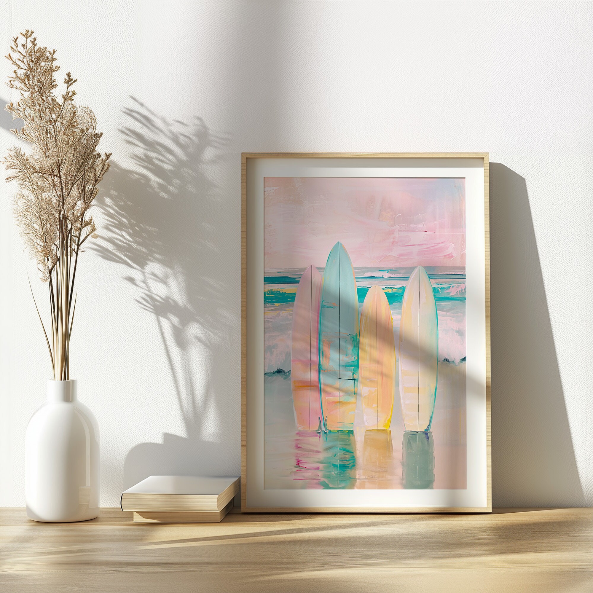 Colorful Pastel Surfboards Painting, Surfing Wall Art Print, Coastal ...