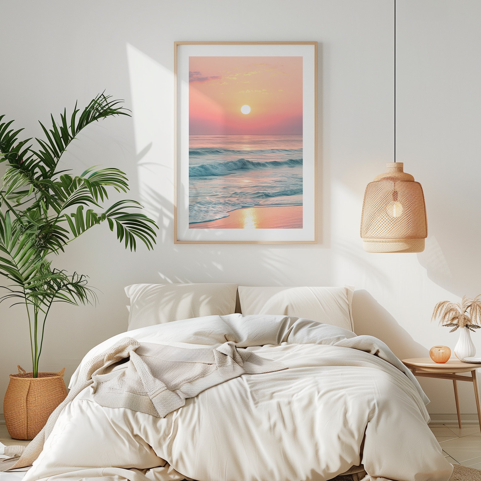Pastel Sunset Ocean Beach Print Wall Art, Tropical Coastal Prints, Boho ...