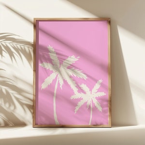 Pink Palm Trees Digital Printable Wall Art, Coastal Beach Art Printable ...