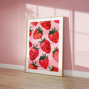 Cute Strawberry Print Botanical Poster, Summer Fruits Print, Fruits ...