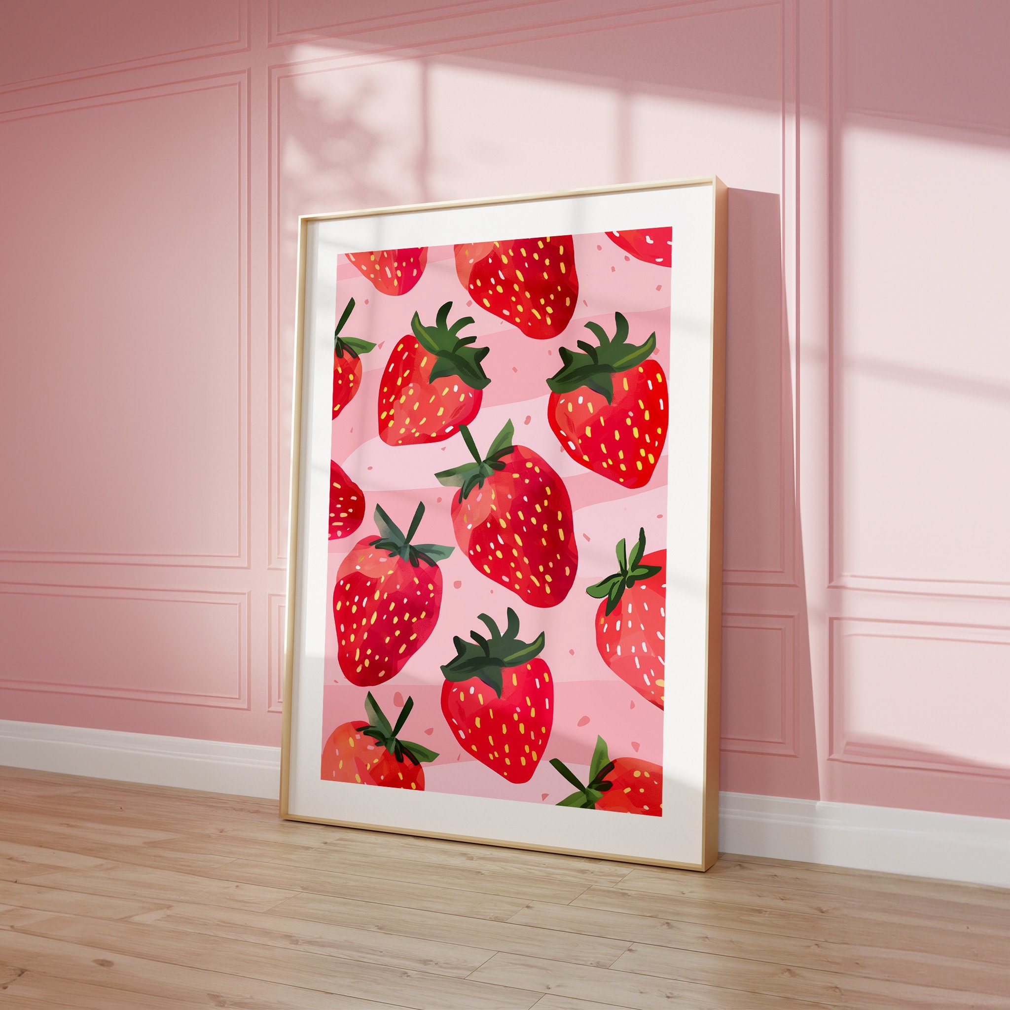Cute Strawberry Print Botanical Poster, Summer Fruits Print, Fruits ...