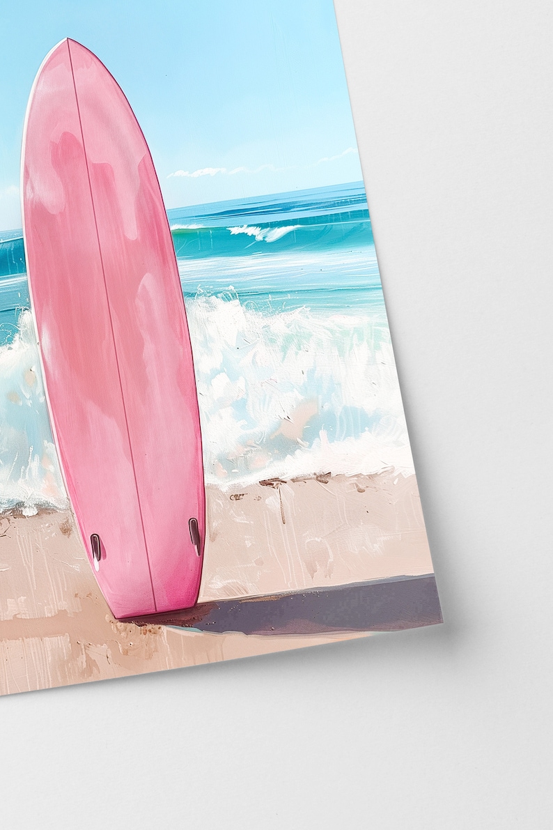 Pink Pastel Surfboard Painting, Surfing Wall Art Print, Trendy Beach ...