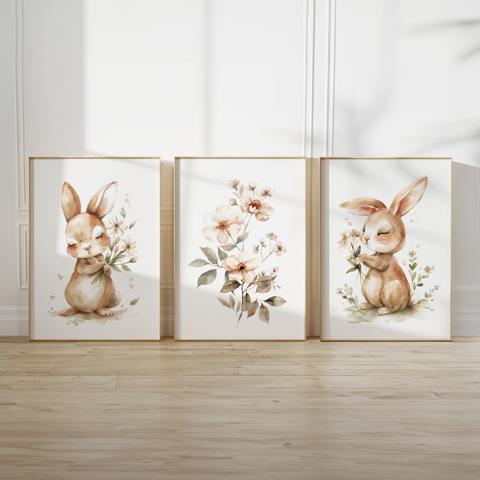 Nursery Wall Art Girl Bunnies, Bunny Nursery Print, Bunny Floral ...