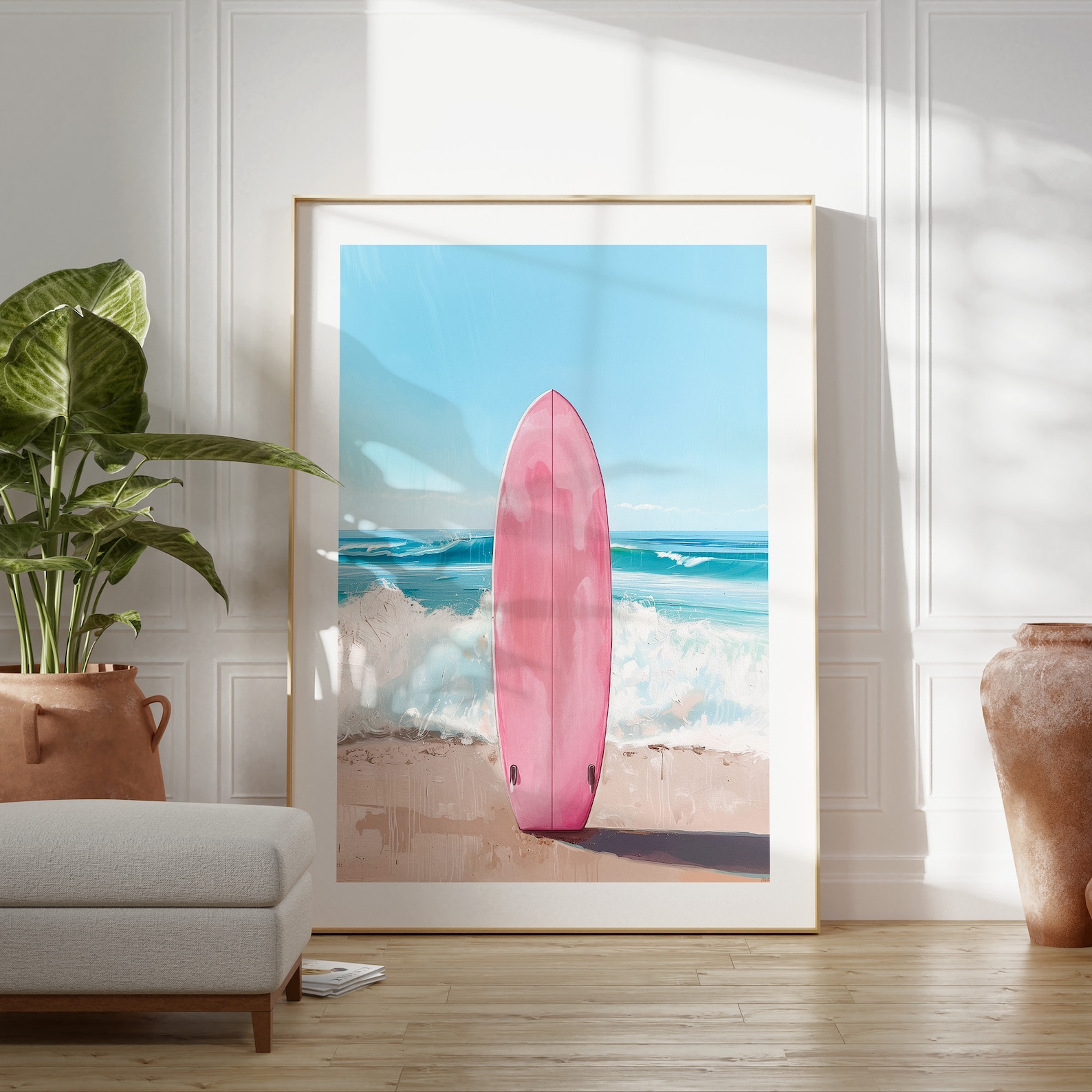 Pink Pastel Surfboard Painting, Surfing Wall Art Print, Trendy Beach ...