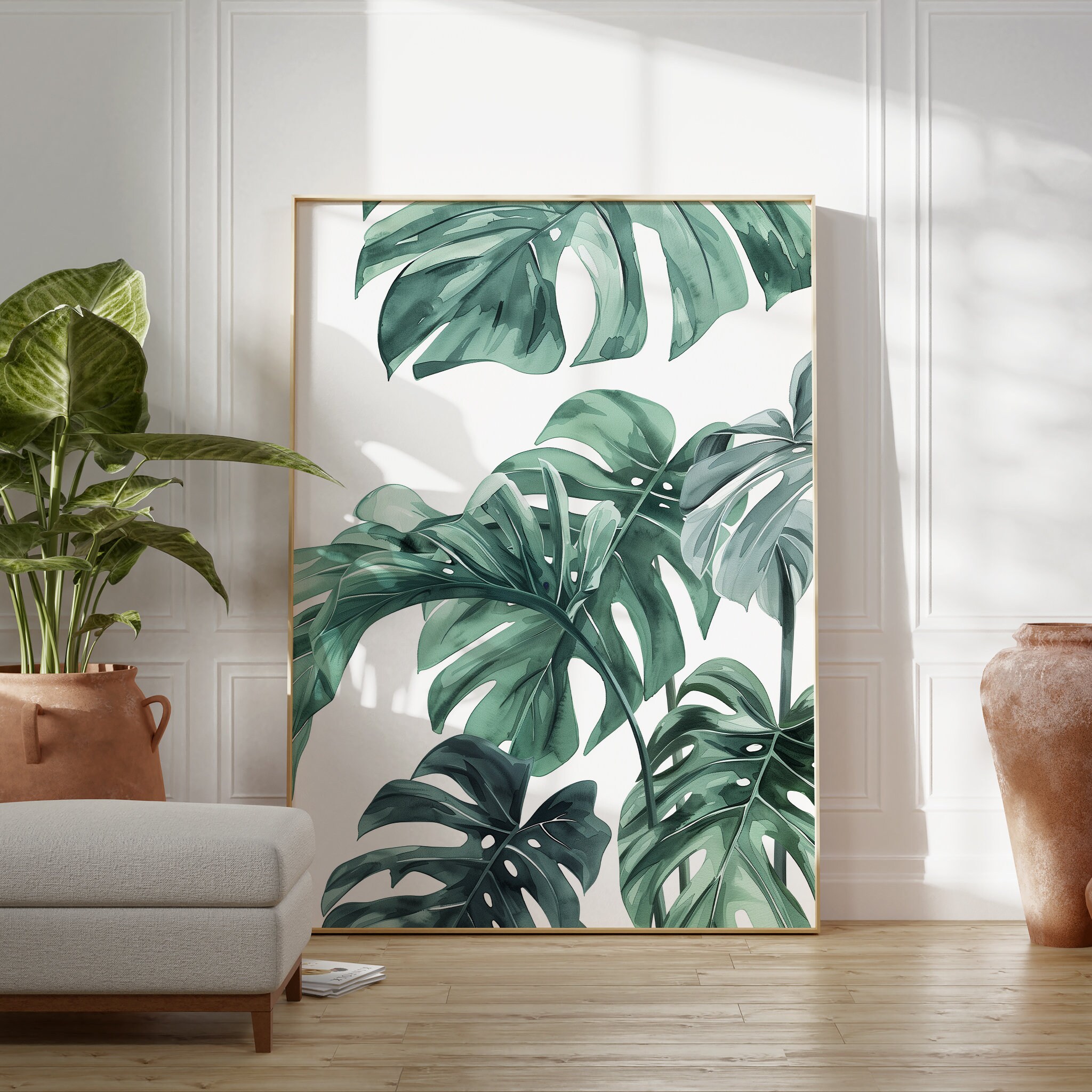 Tropical Monstera Leaves Print Poster, Tropical Vibes Modern Wall Art ...