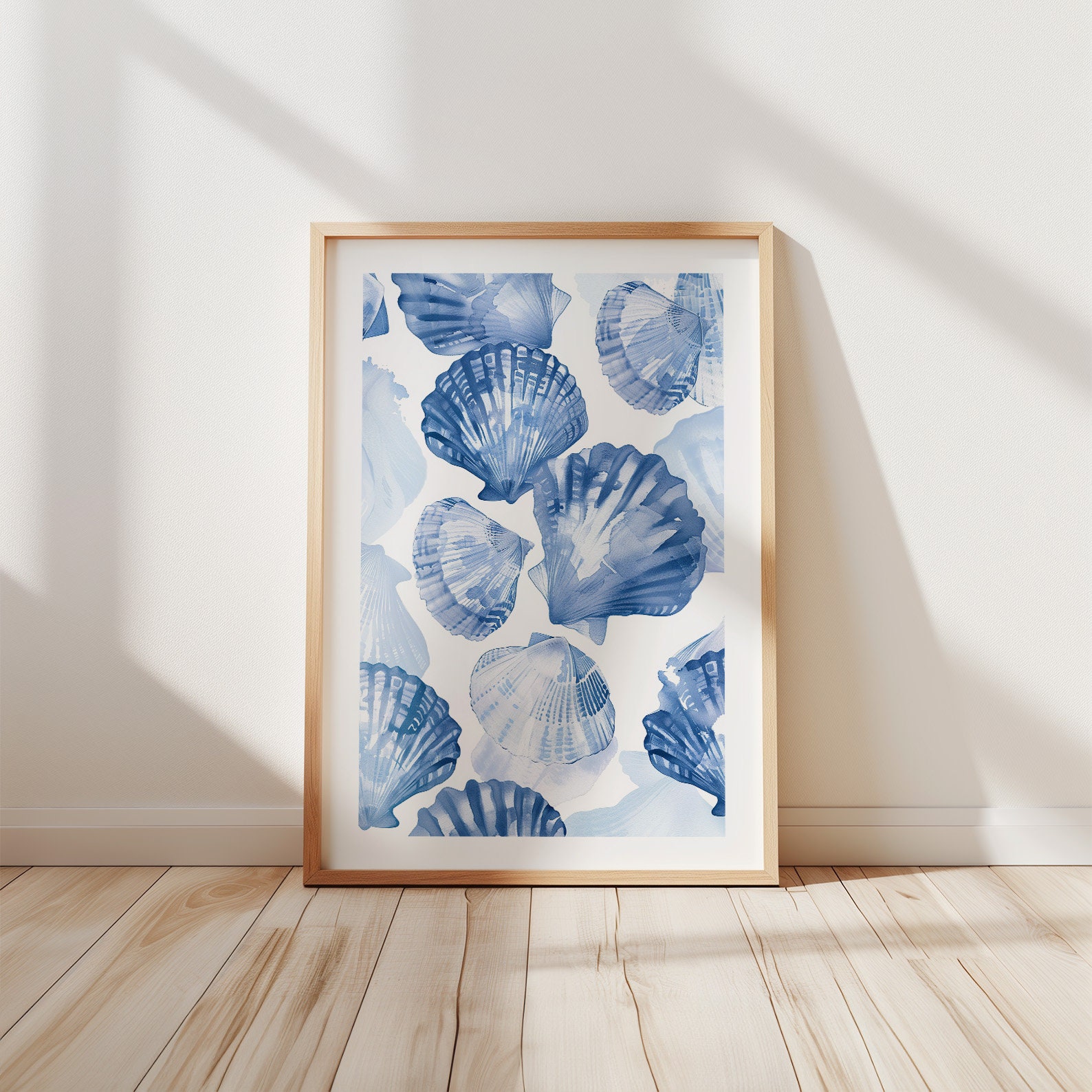 Blue Seashells Coastal Wall Art, Costal Sea Illustration Wall Art Print ...