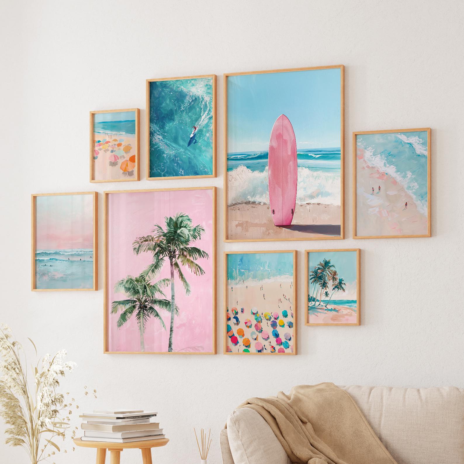 Surfing Coastal Beach Gallery Wall Digital Art Download, 8 Printables ...