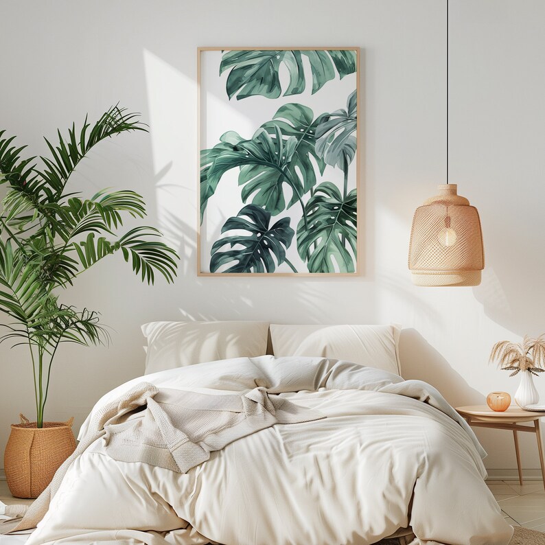 Tropical Monstera Leaves Print Poster, Tropical Vibes Modern Wall Art ...