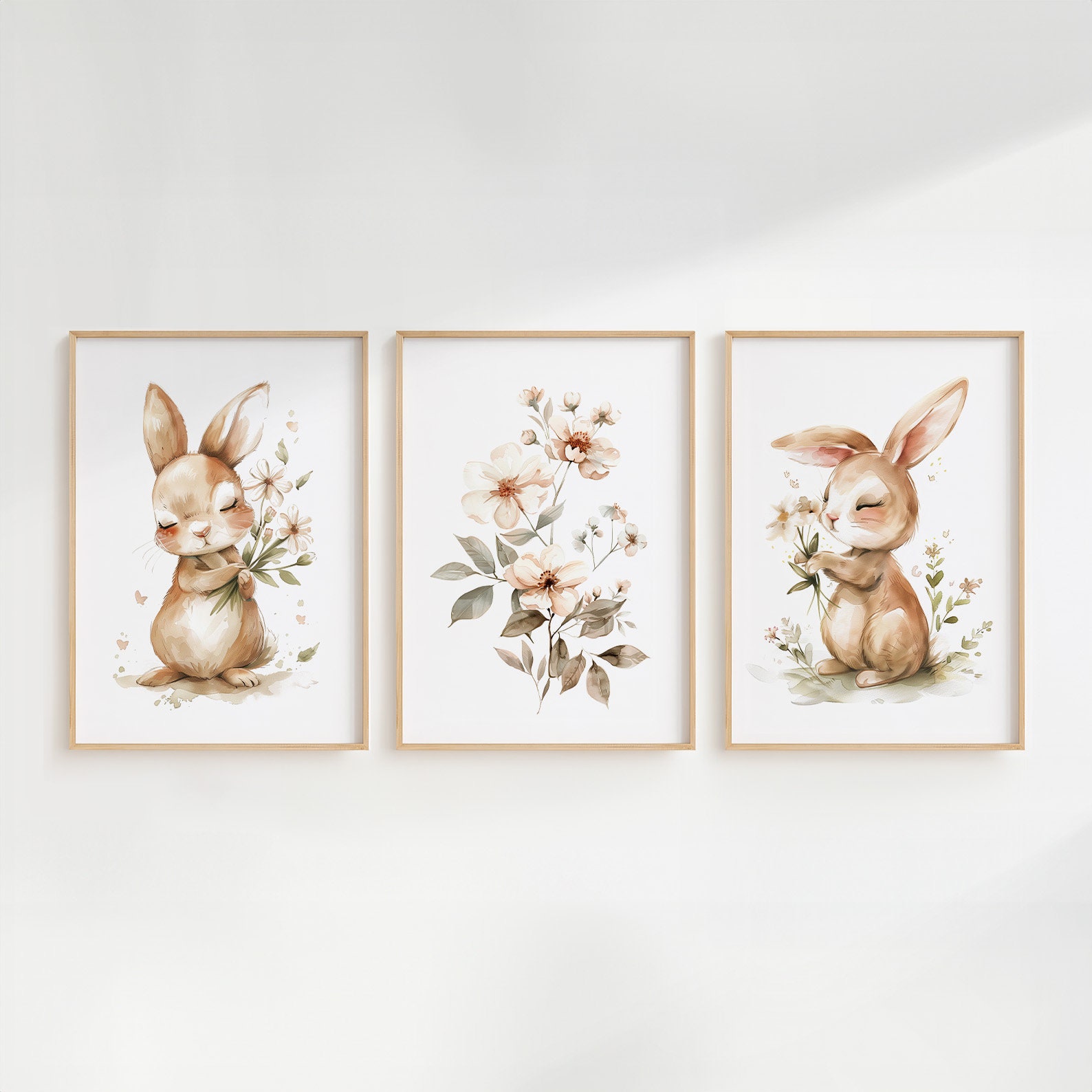 Nursery Wall Art Girl Bunnies, Bunny Nursery Print, Bunny Floral ...