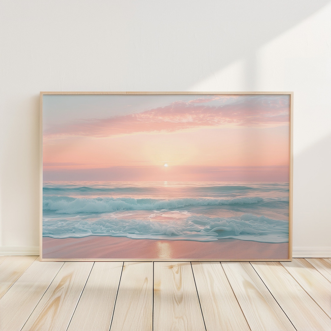 Beautiful Pastel Horizontal Sunset Ocean Beach Print Wall Art, Boho ...