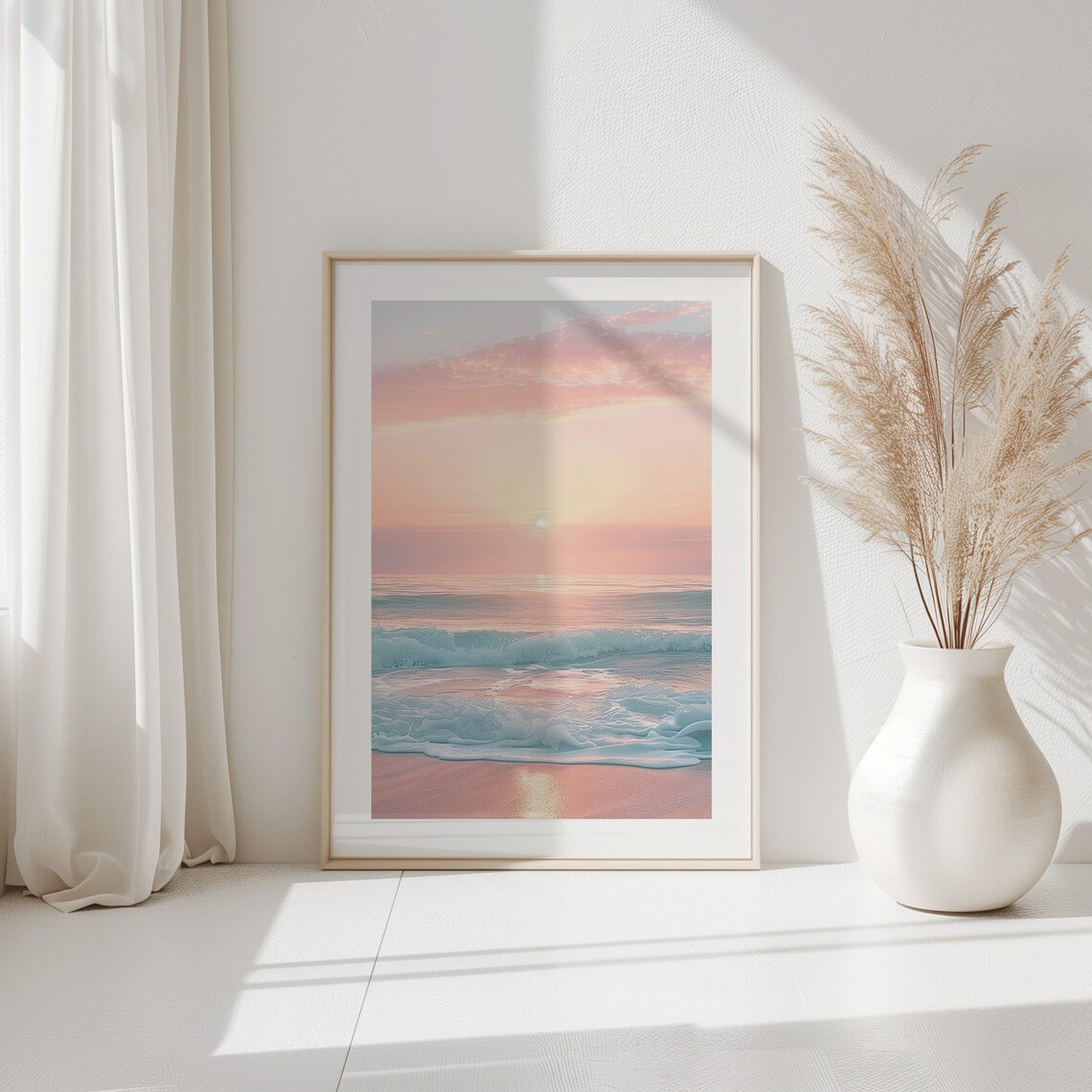 Soft Pastel Sunset Ocean Beach Print Wall Art, Tropical Coastal Prints ...