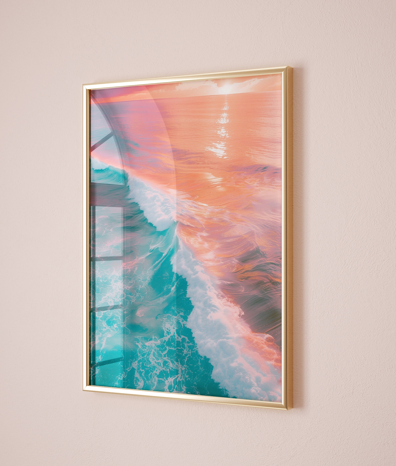 Ocean Wave and Pastel Sunset Print Wall Art, Tropical Coastal Prints ...