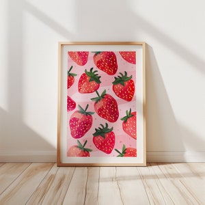 Cute Strawberry Print Botanical Poster, Summer Fruits Print, Fruits ...