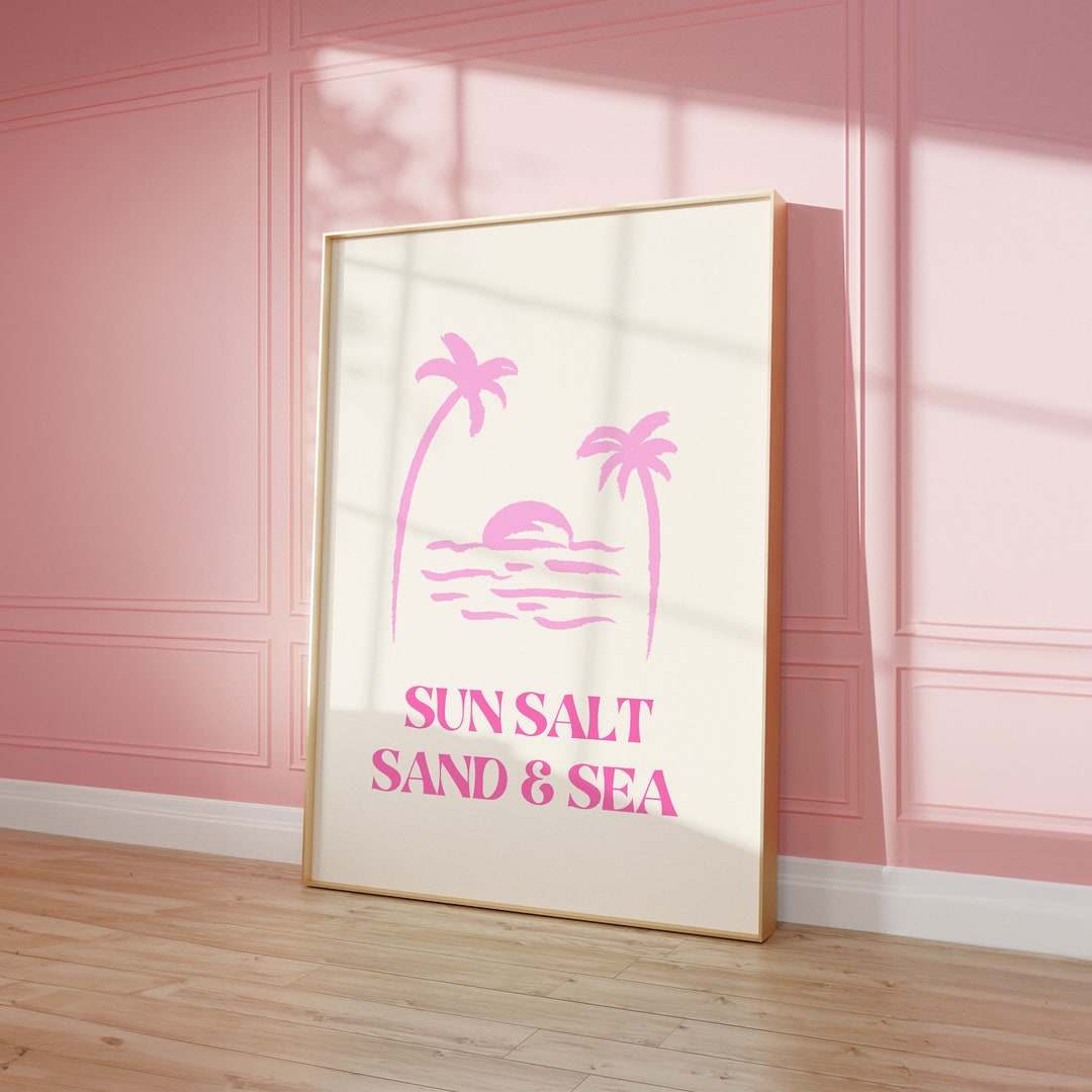 Sun Salt Sand and Sea Pink Coastal Poster, Beach Poster Printable Cute ...