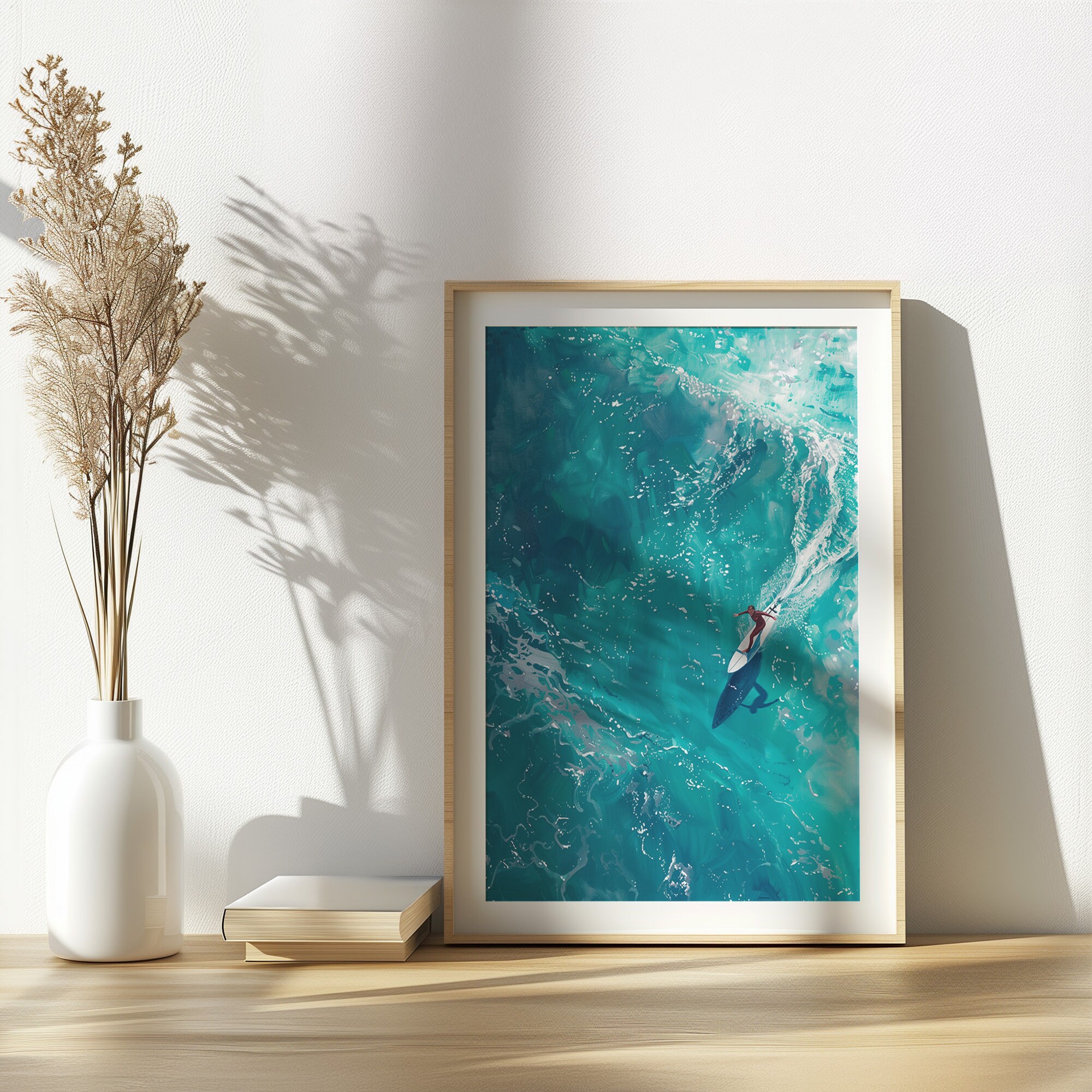 Surfing on Ocean Wave Coastal Wall Art Print, Coastal Surfing Posters ...