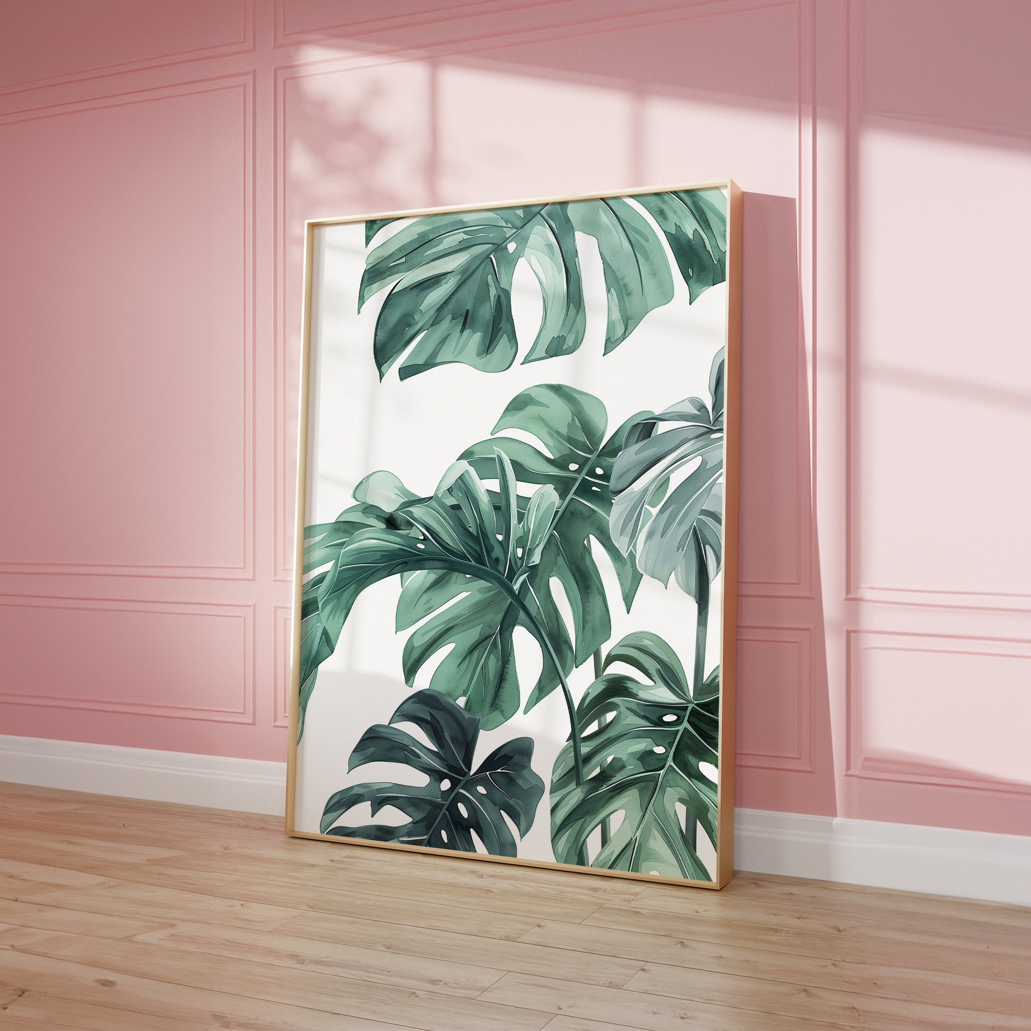 Tropical Monstera Leaves Print Poster, Tropical Vibes Modern Wall Art ...