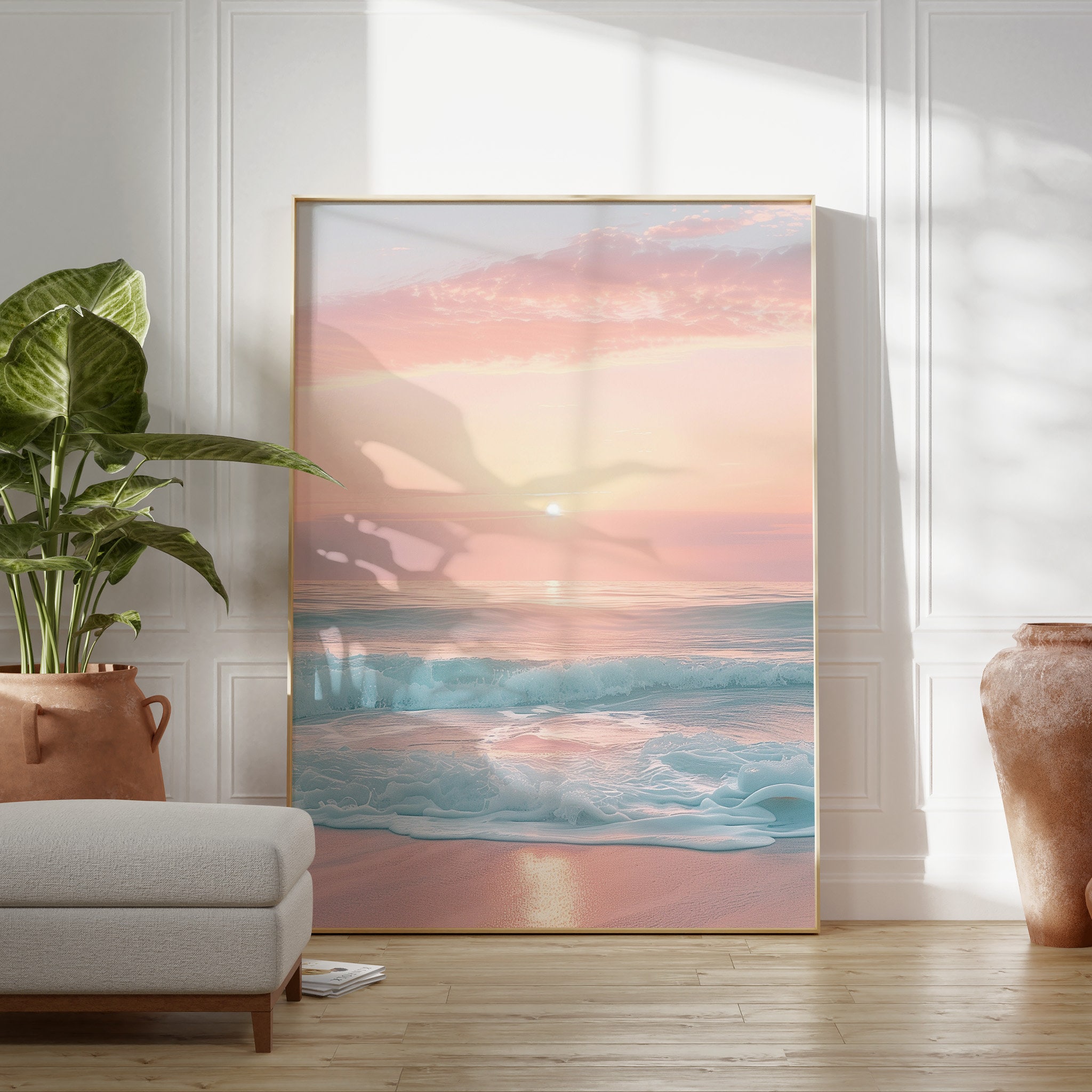 Soft Pastel Sunset Ocean Beach Print Wall Art, Tropical Coastal Prints ...