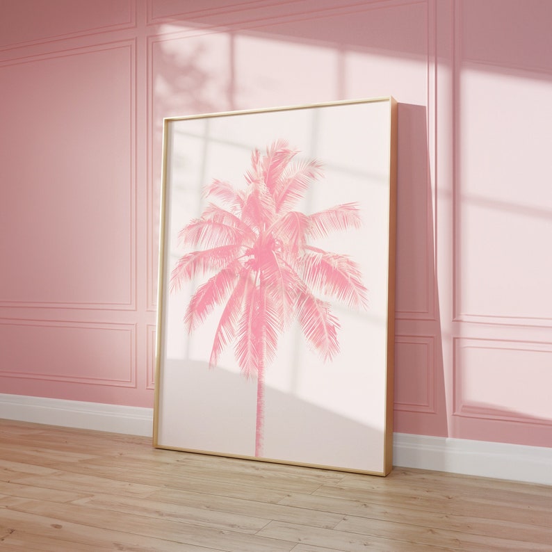 Pink Palm Tree Print Wall Art, Trendy Beach Home Decor, Cute Summer ...