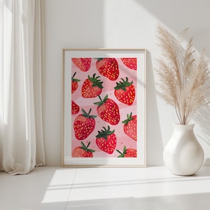 Cute Strawberry Print Botanical Poster, Summer Fruits Print, Fruits ...