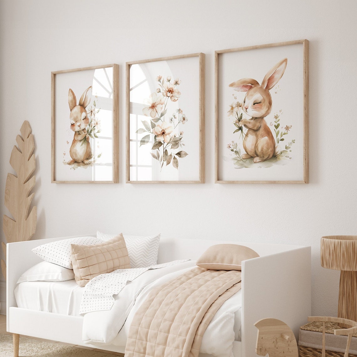 Nursery Wall Art Girl Bunnies, Bunny Nursery Print, Bunny Floral ...