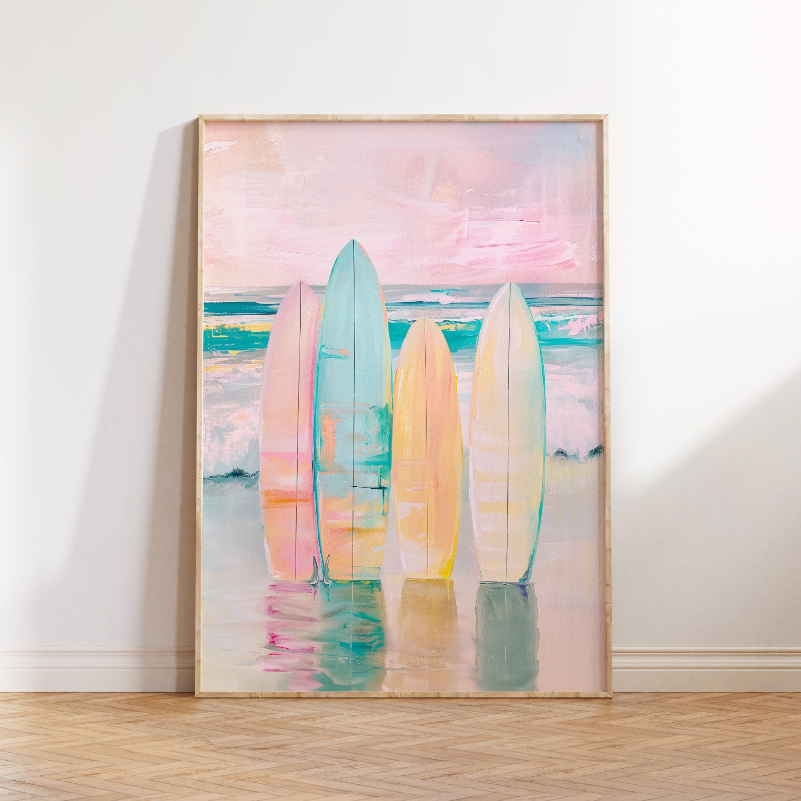 Colorful Pastel Surfboards Painting, Surfing Wall Art Print, Coastal ...