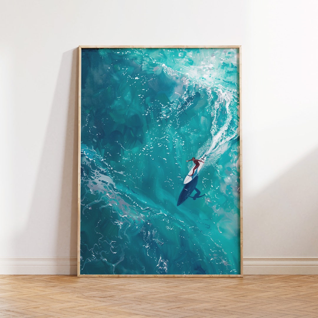 Surfing on Ocean Wave Coastal Wall Art Print, Coastal Surfing Posters ...