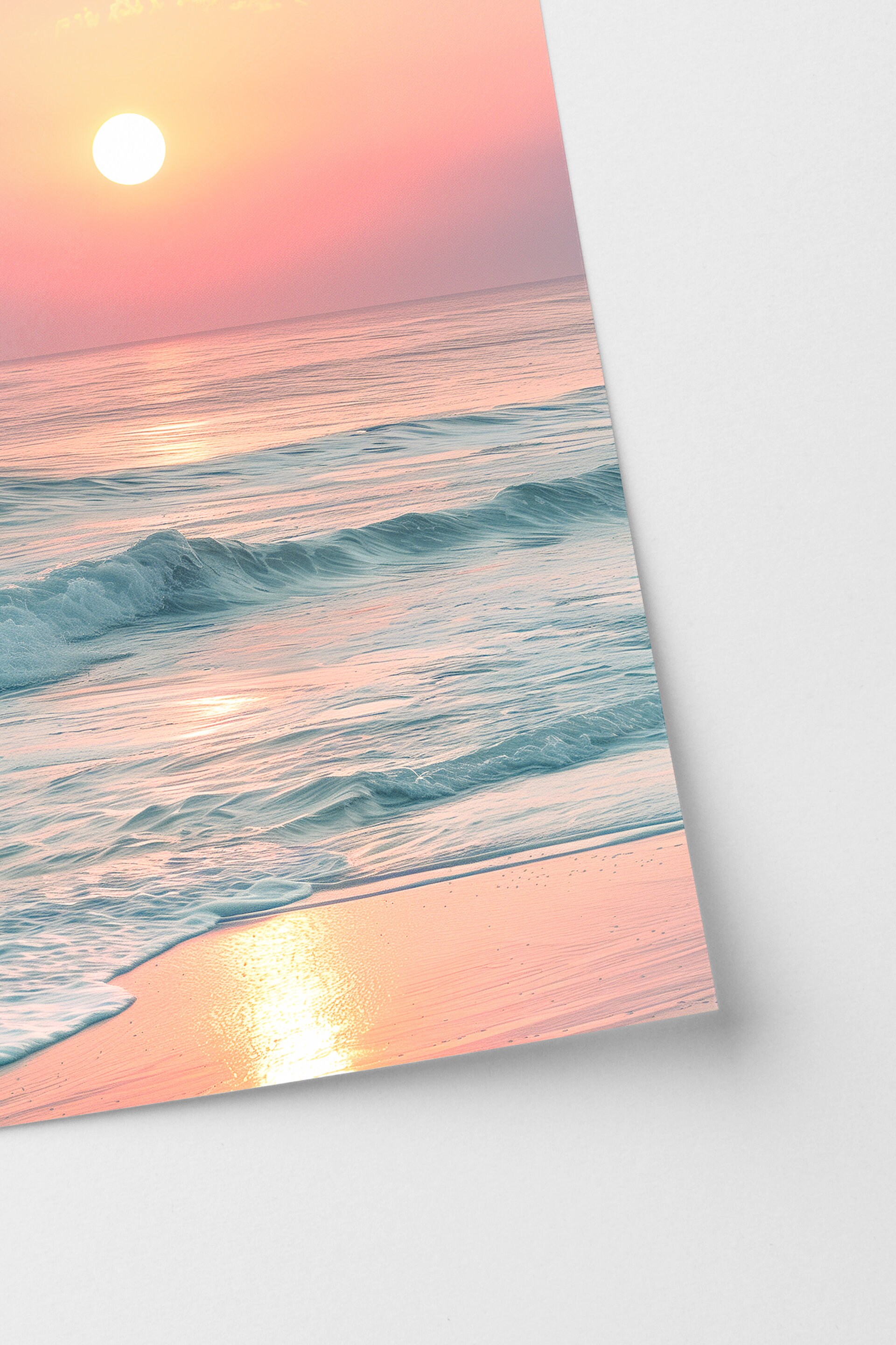 Pastel Sunset Ocean Beach Print Wall Art, Tropical Coastal Prints, Boho ...