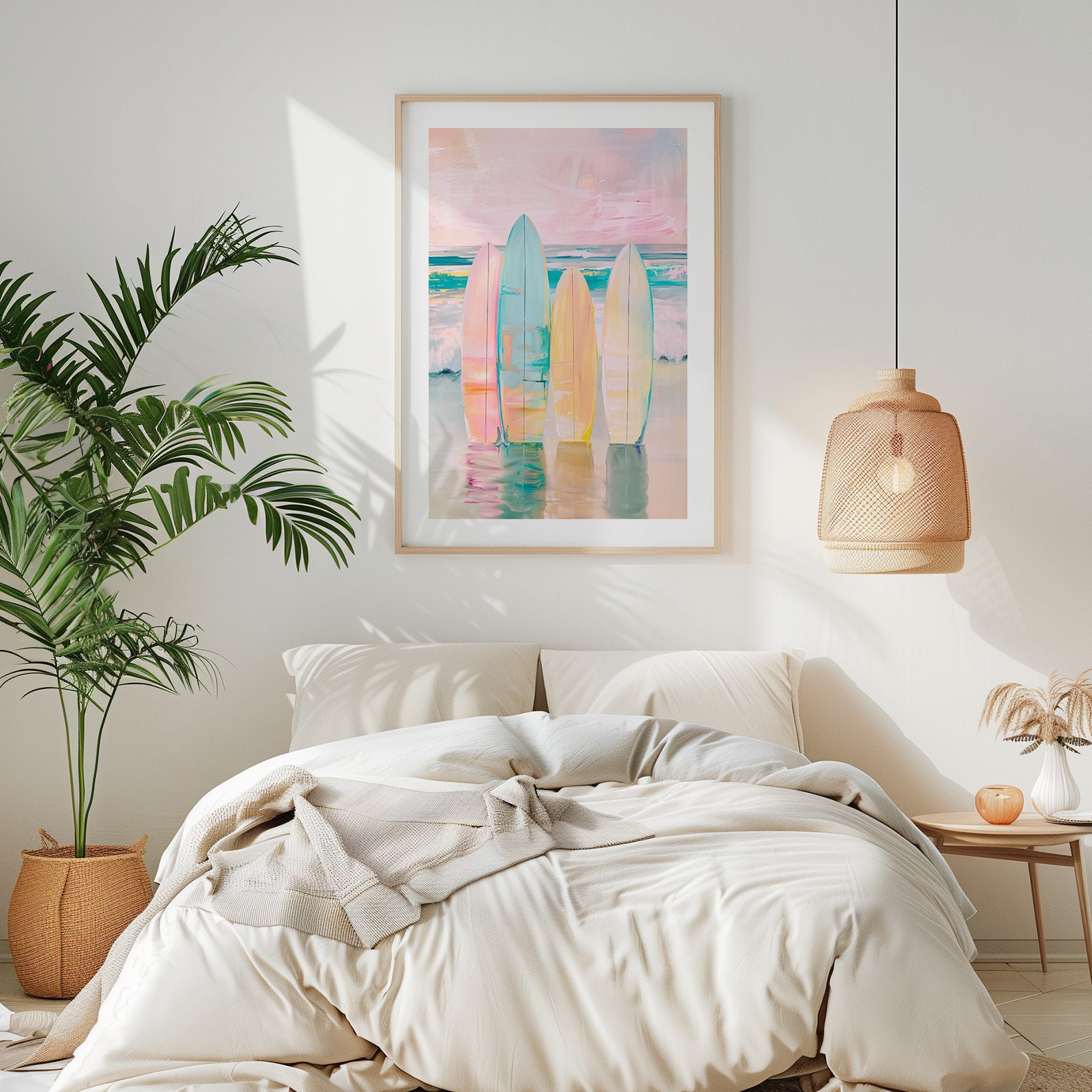 Colorful Pastel Surfboards Painting, Surfing Wall Art Print, Coastal ...