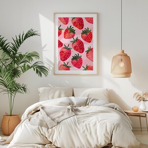 Cute Strawberry Print Botanical Poster, Summer Fruits Print, Fruits ...