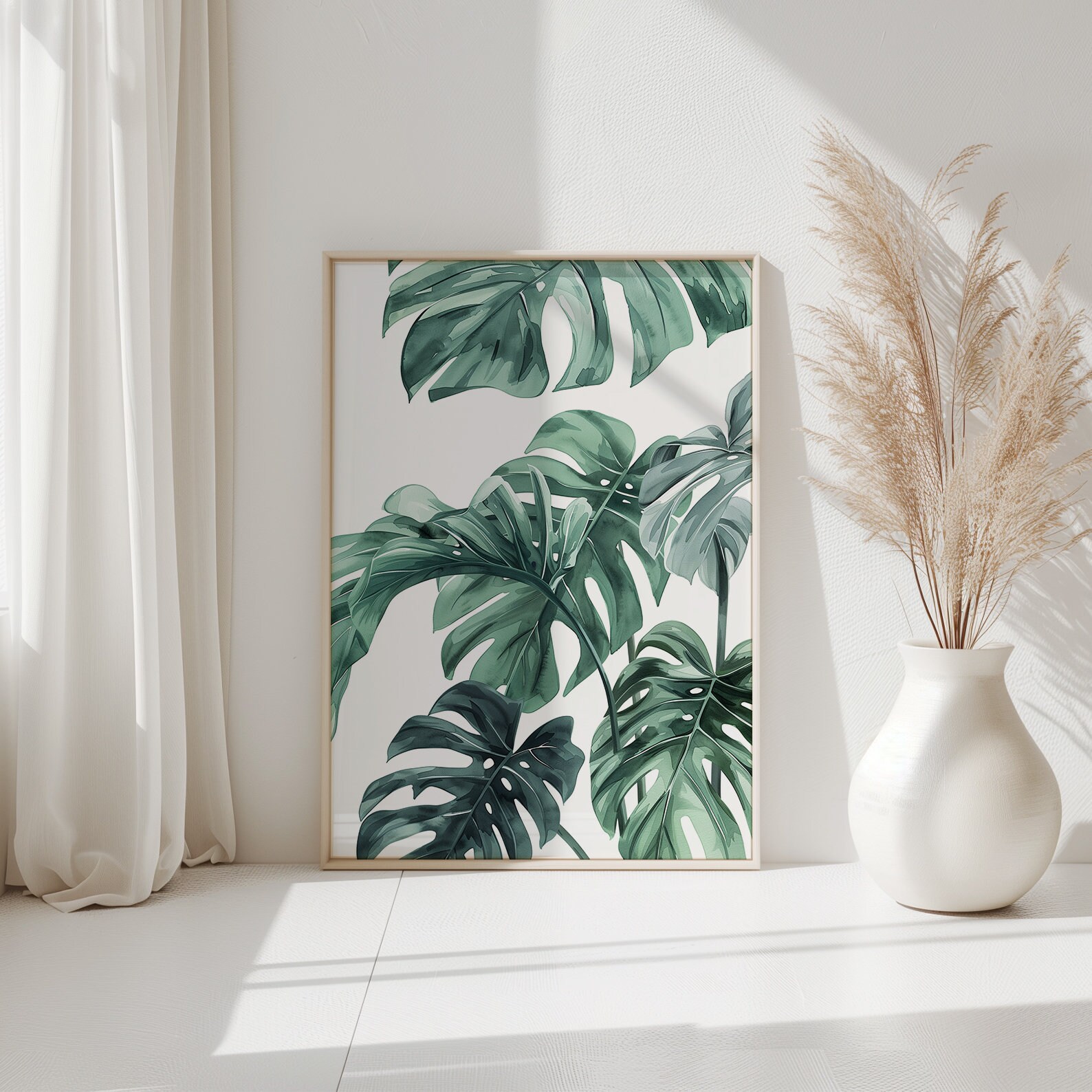 Tropical Monstera Leaves Print Poster, Tropical Vibes Modern Wall Art ...