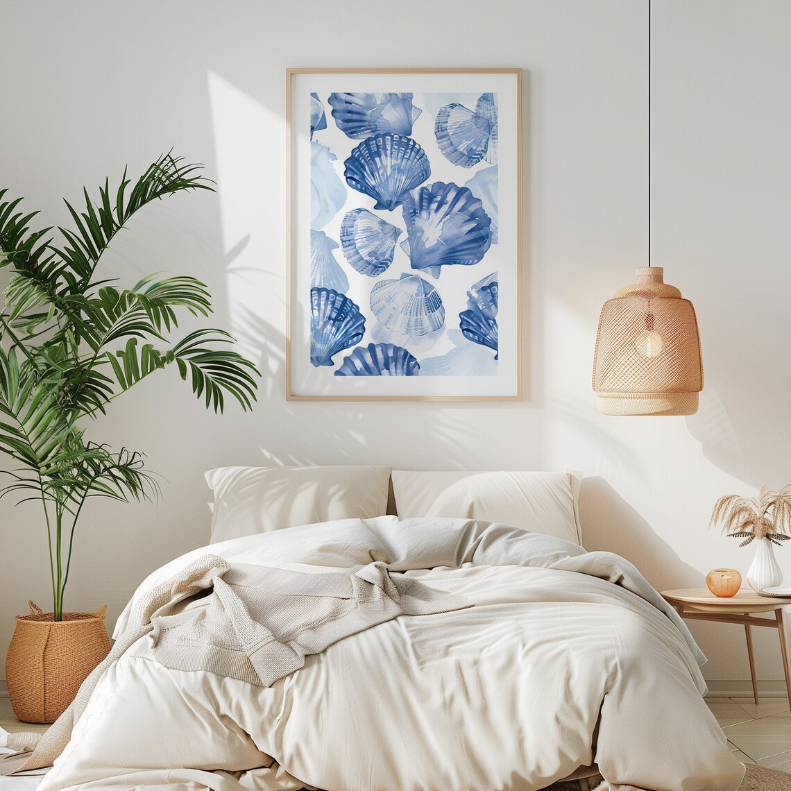 Blue Seashells Coastal Wall Art, Costal Sea Illustration Wall Art Print ...