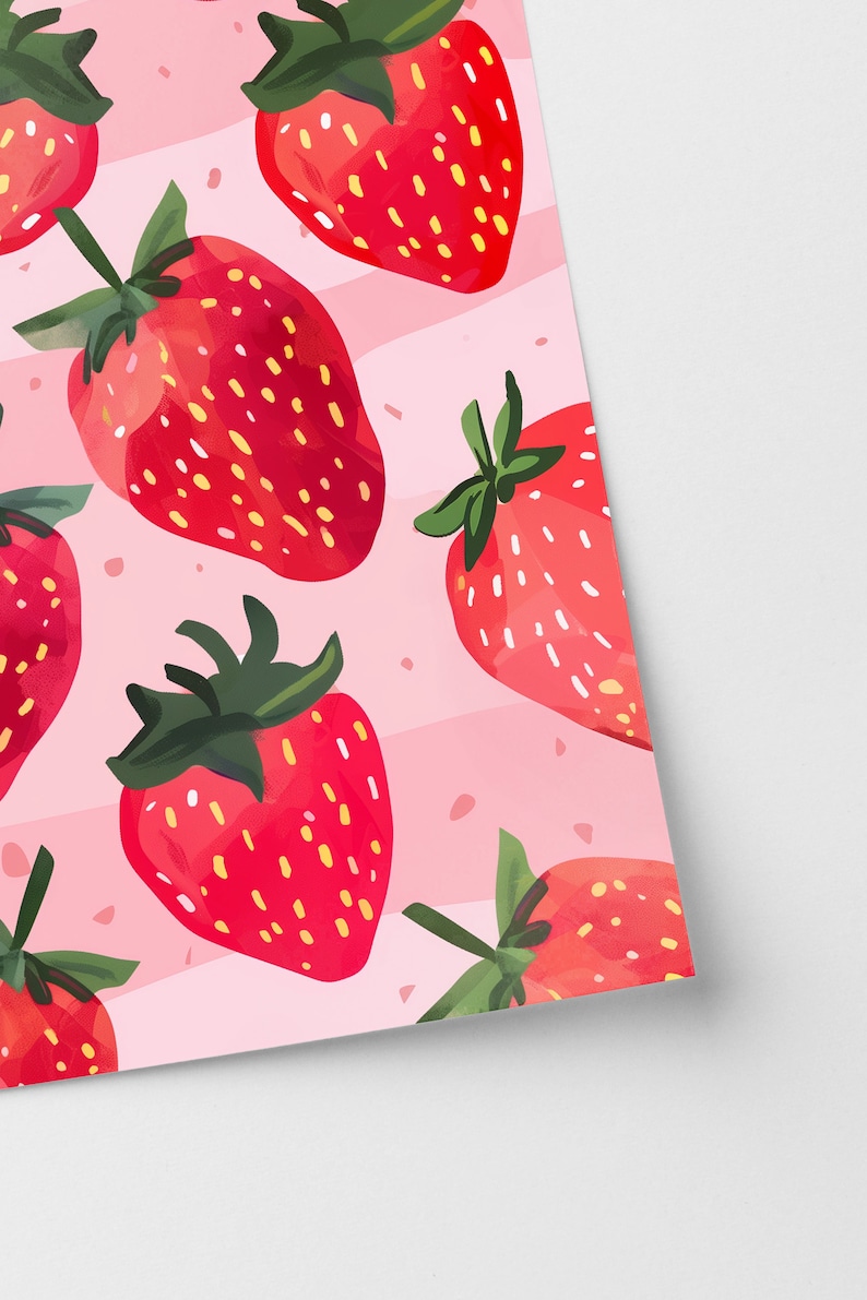 Cute Strawberry Print Botanical Poster, Summer Fruits Print, Fruits ...