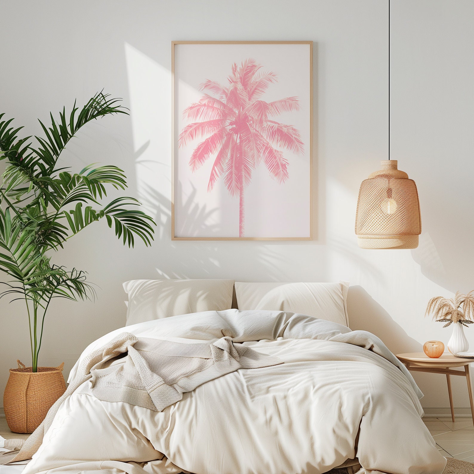 Pink Palm Tree Print Wall Art, Trendy Beach Home Decor, Cute Summer ...