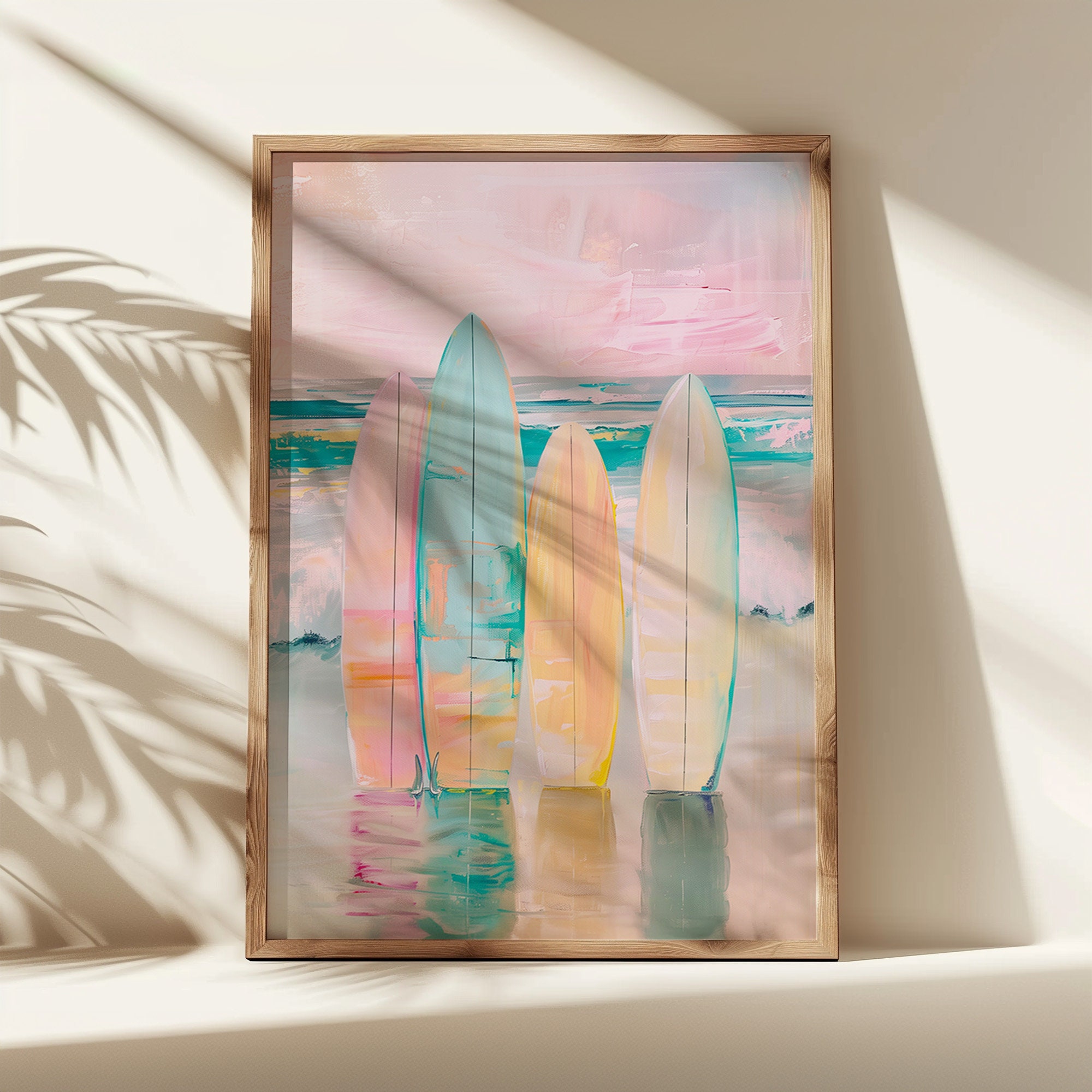 Colorful Pastel Surfboards Painting, Surfing Wall Art Print, Coastal ...