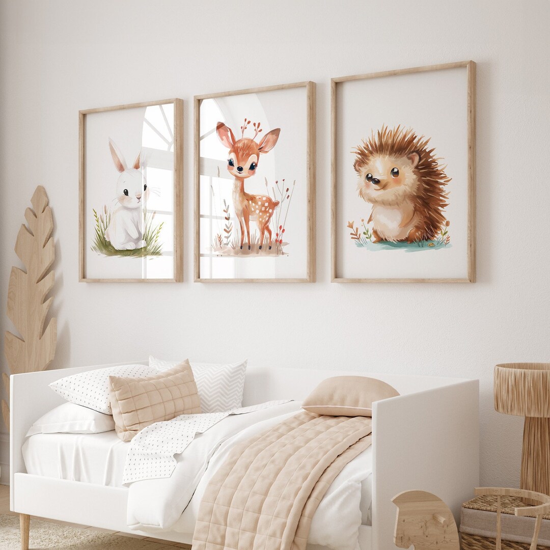 Cute Animals Nursery Set of 3 Wall Art Prints, Nursery Decor, Kids ...