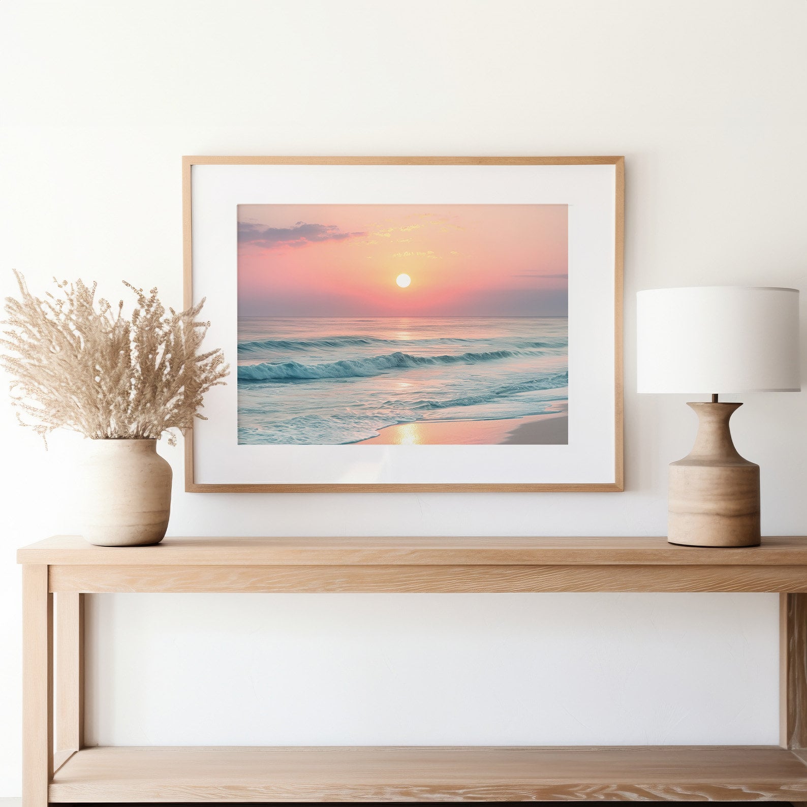 Pastel Horizontal Sunset Ocean Beach Print Wall Art, Boho Beach Poster ...
