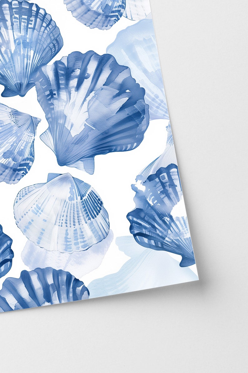 Blue Seashells Coastal Wall Art, Costal Sea Illustration Wall Art Print ...