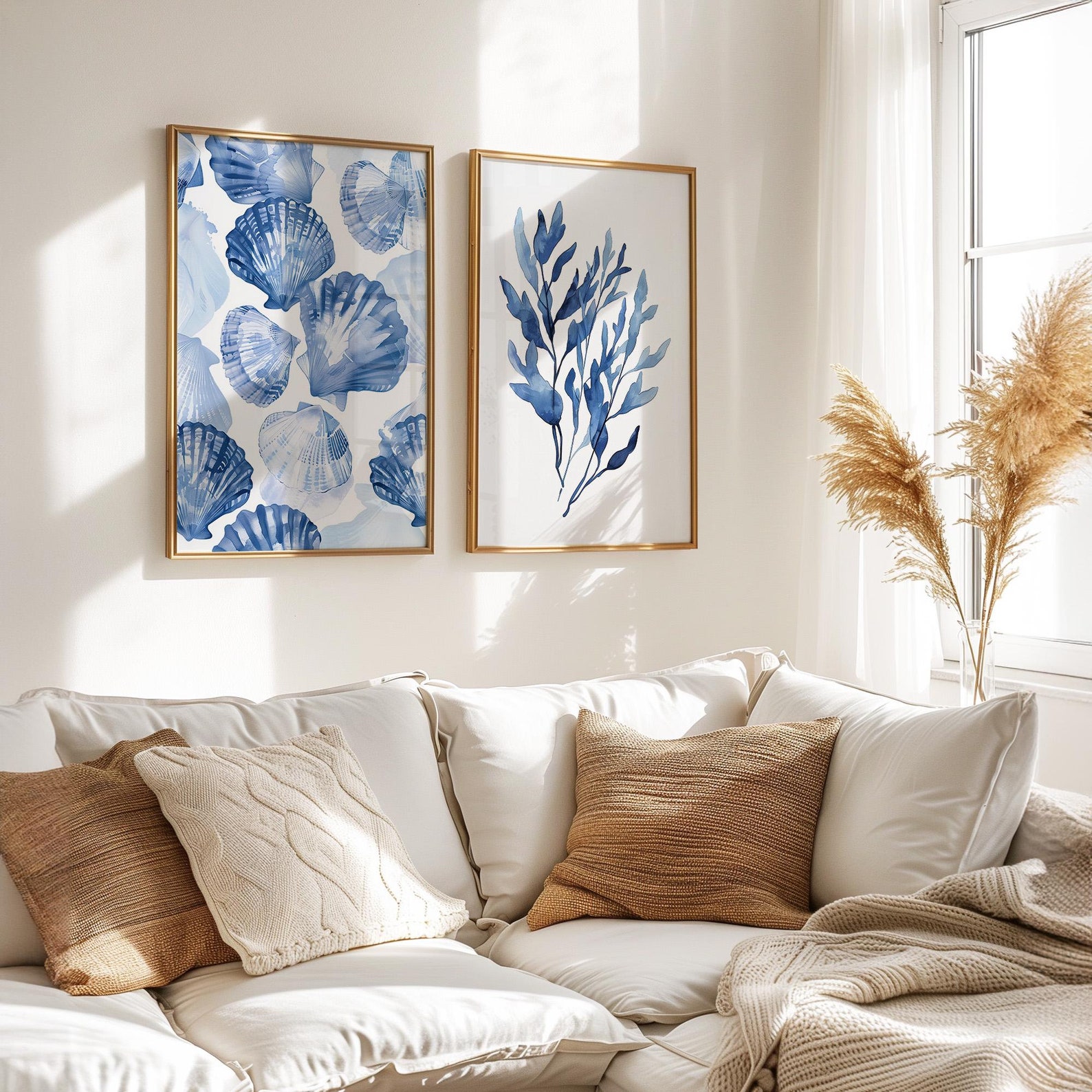 Watercolor Seashells Digital Prints in Pastel Blue, Trendy Vintage ...