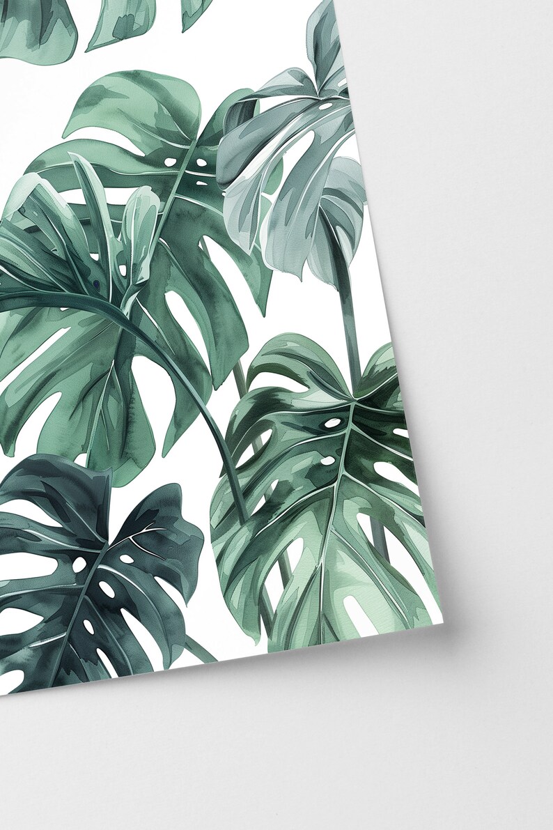 Tropical Monstera Leaves Print Poster, Tropical Vibes Modern Wall Art ...