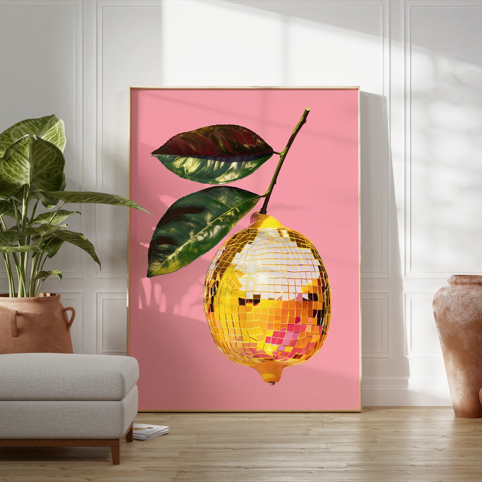 Disco Lemon Pink Wall Art Printable Poster, Preppy Pink Trendy Dorm ...